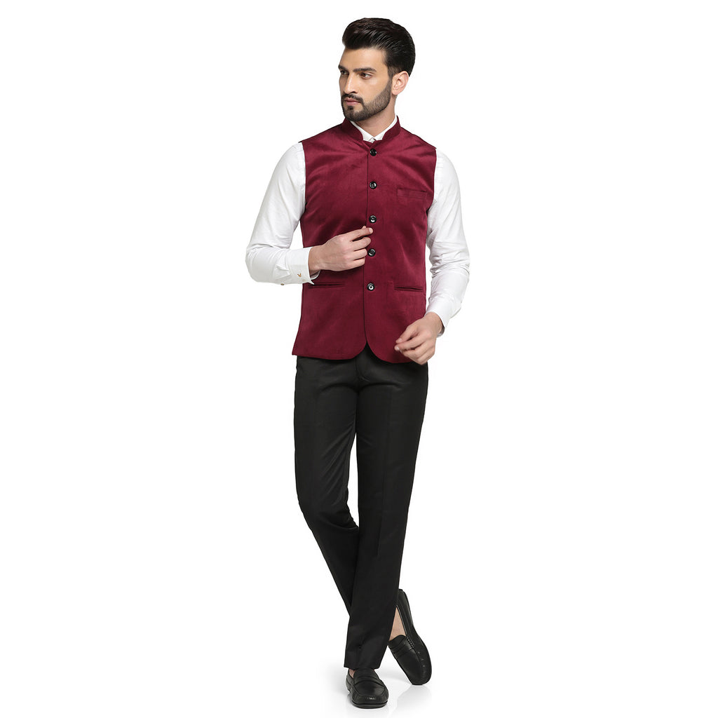 TAHVO Men maroon Velvet Nehru Jacket – Tahvo